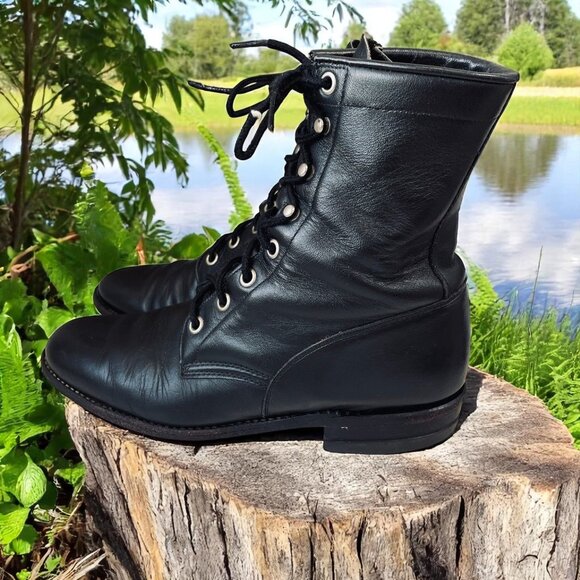 Justin Boots | Shoes | Vintage Justin Black Leather Roper Boots 65b Usa ...